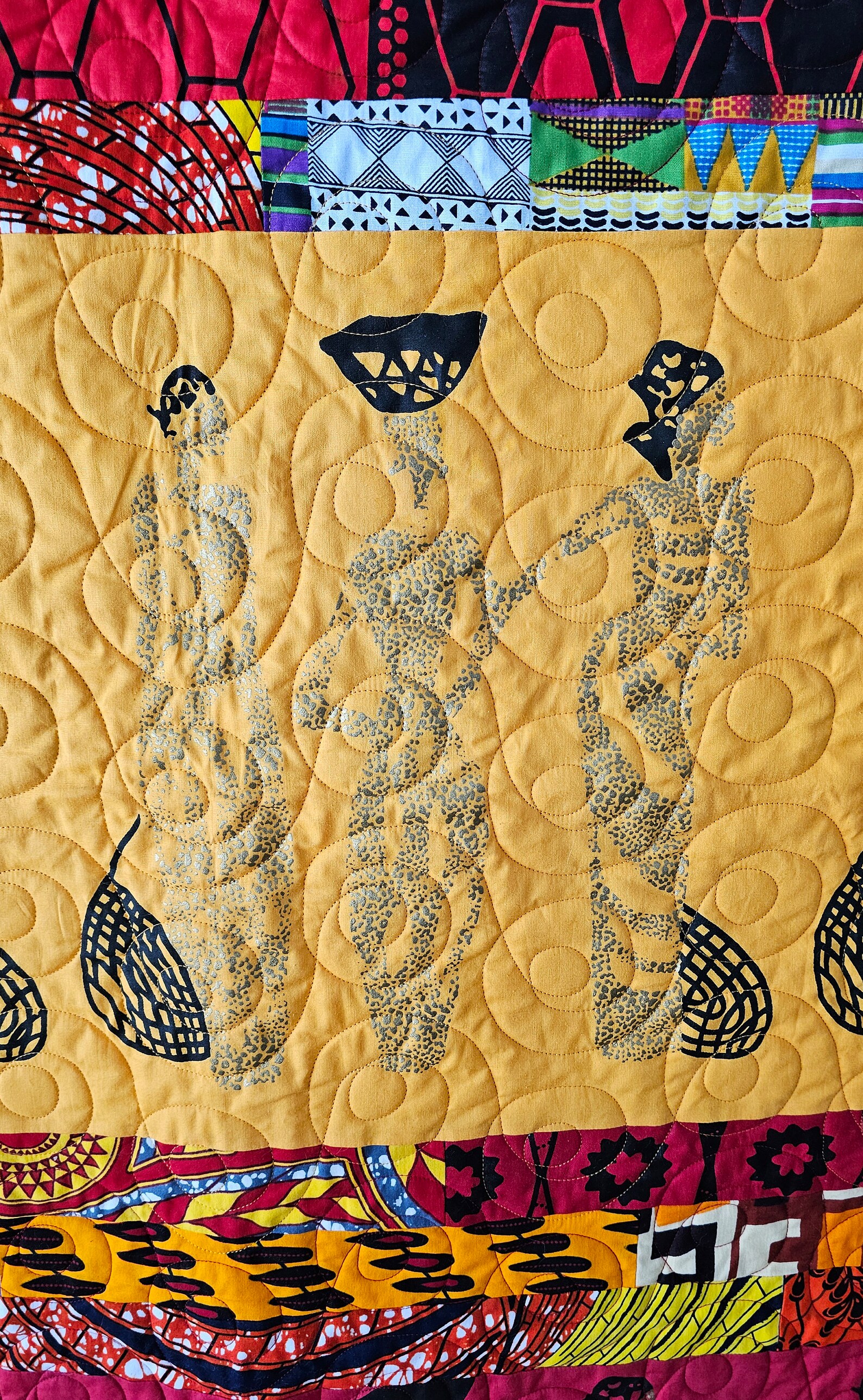 African Handprint Crimson and Saffron Large Throw Quilt With ...