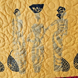 African Handprint Crimson and Saffron Large Throw Quilt With ...