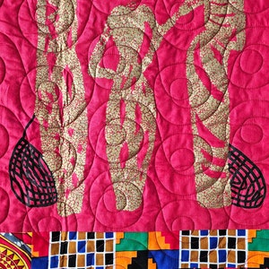 African Handprint Crimson and Saffron Large Throw Quilt With ...
