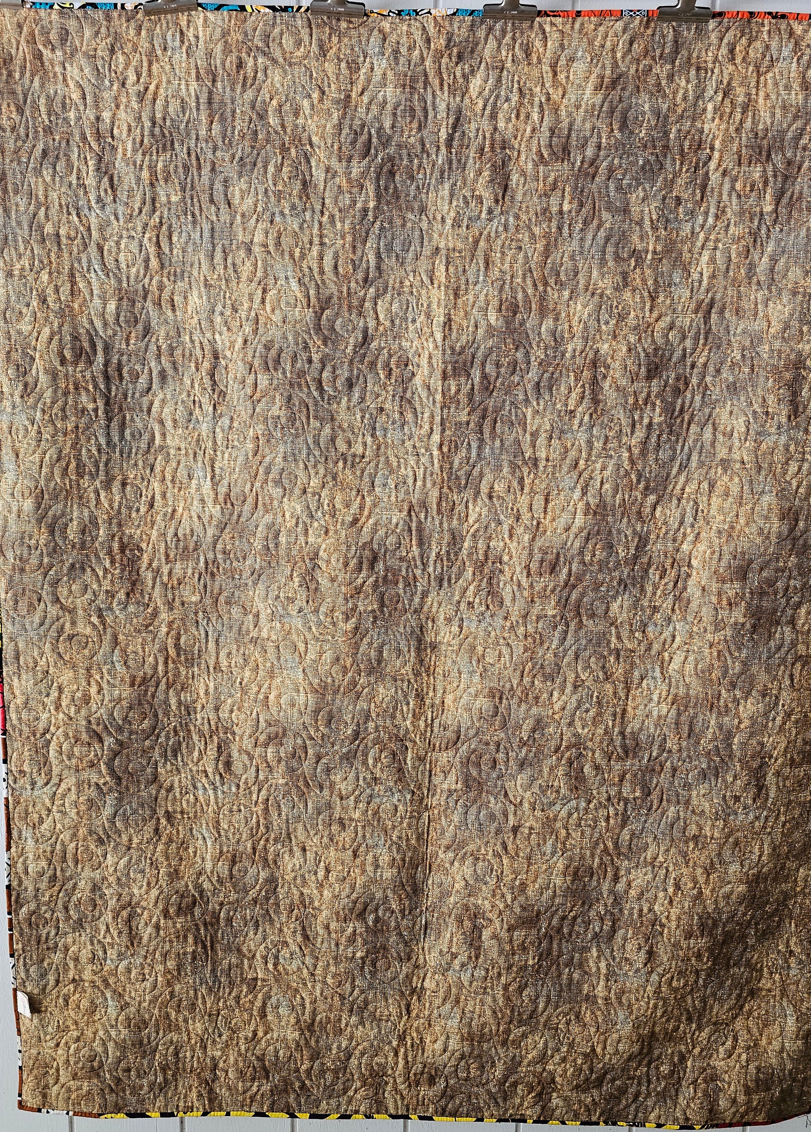 African Handprint Crimson and Saffron Large Throw Quilt With ...