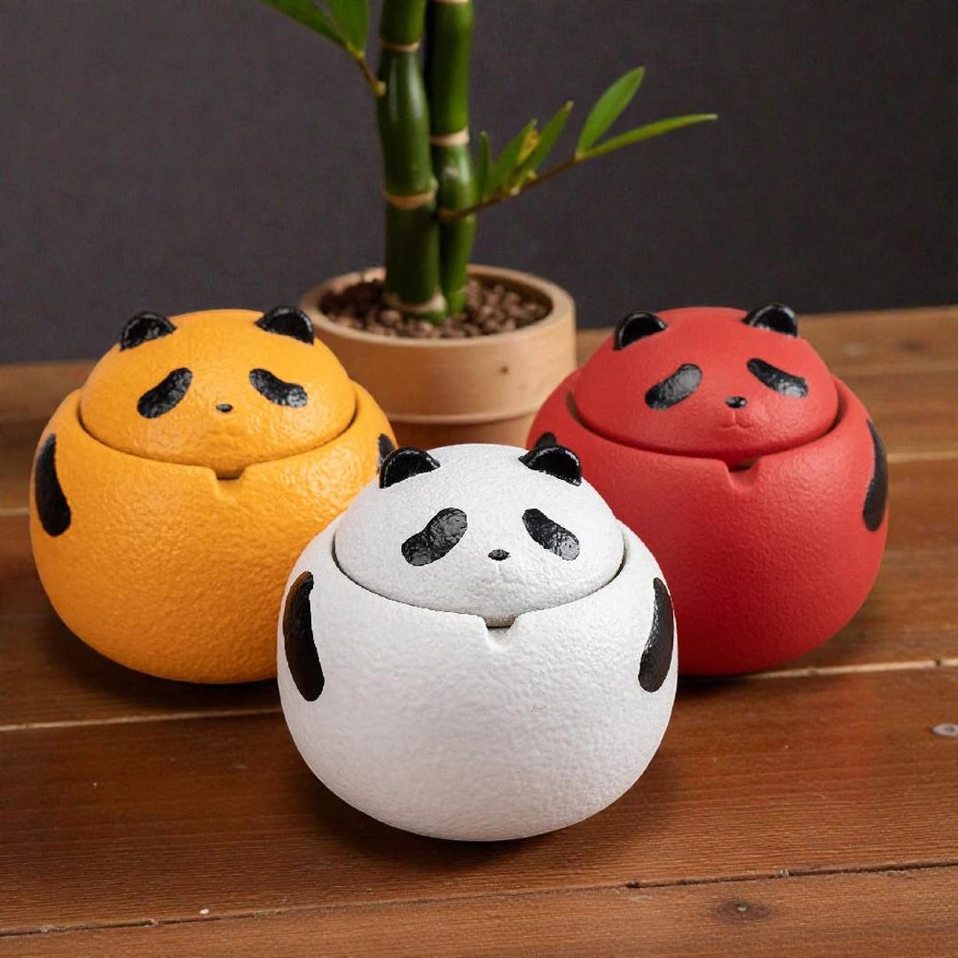 Panda Shaped Ashtray With Lid Cute Ceramic Desk Ashtray Dust Proof Home ...
