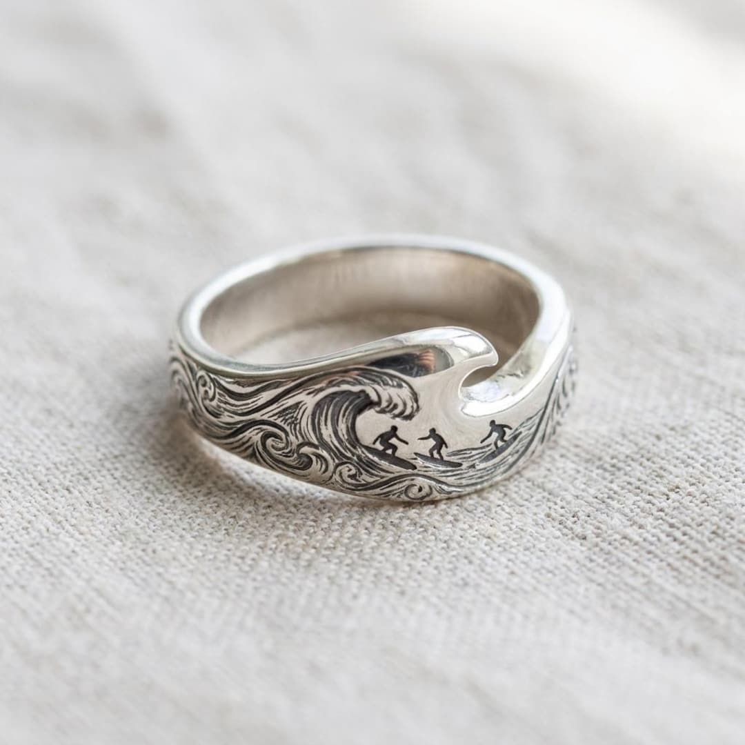 Surf Wave Ring Silver Ocean Engraved Band Avant Garde Sports Jewelry - Etsy