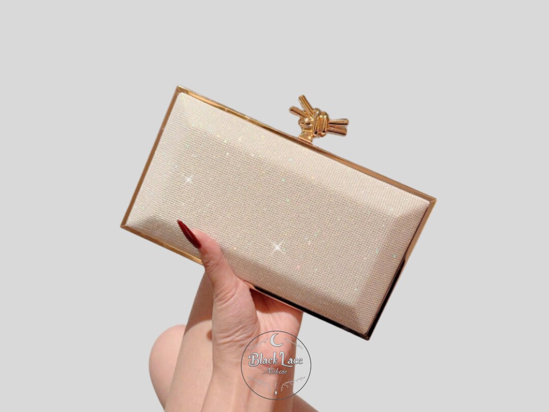 Minimalist Mini Box Clutch With Metal Hardware – Sparkly Evening Bag - Etsy