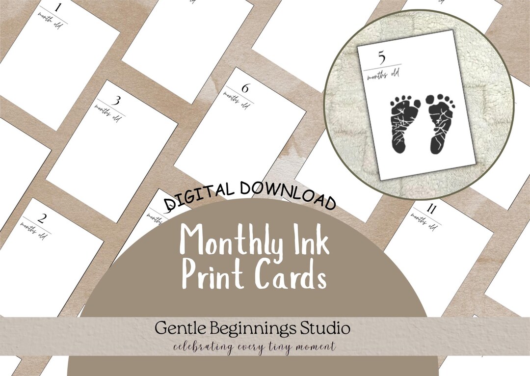 Monthly Ink Print Cards | Footprints | Handprints | Baby Footprint and ...