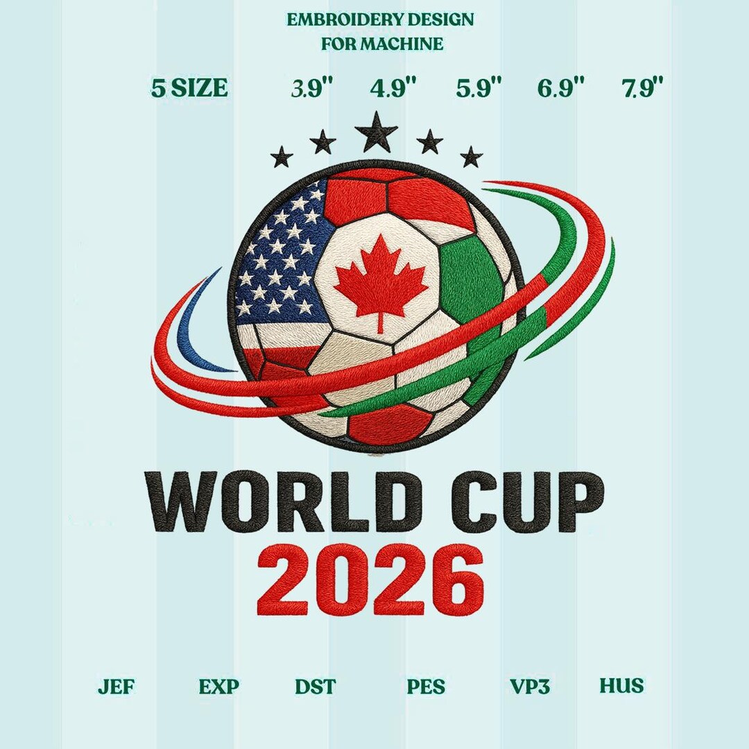World Cup 2026 Embroidery Design, USA Canada Mexico Soccer Ball ...