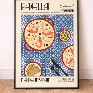Vintage Paella Poster – Spanish Food Wall Art, Retro Kitchen Decor ...