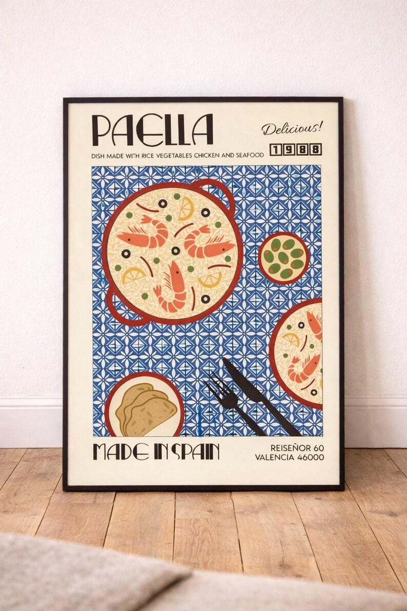 Vintage Paella Poster – Spanish Food Wall Art, Retro Kitchen Decor ...