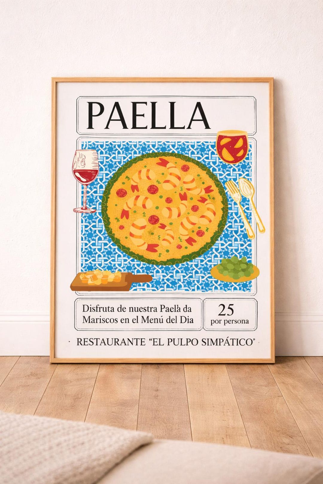 Vintage Paella Poster – Spanish Food Wall Art, Retro Mediterranean ...