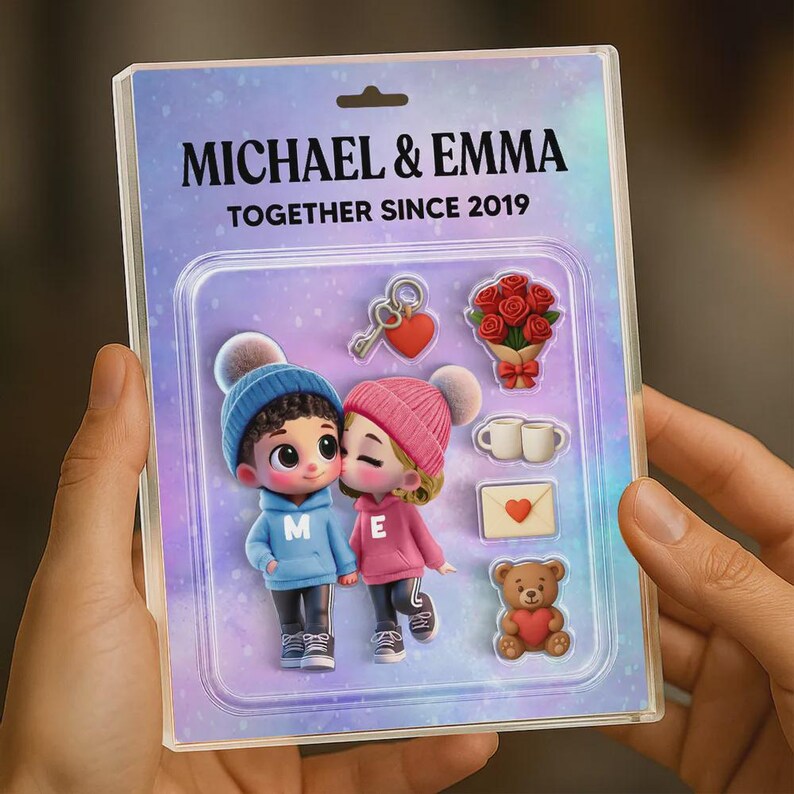 3D Effect Cute Cartoon Couple Custom Figure Personalized Acrylic Block ...