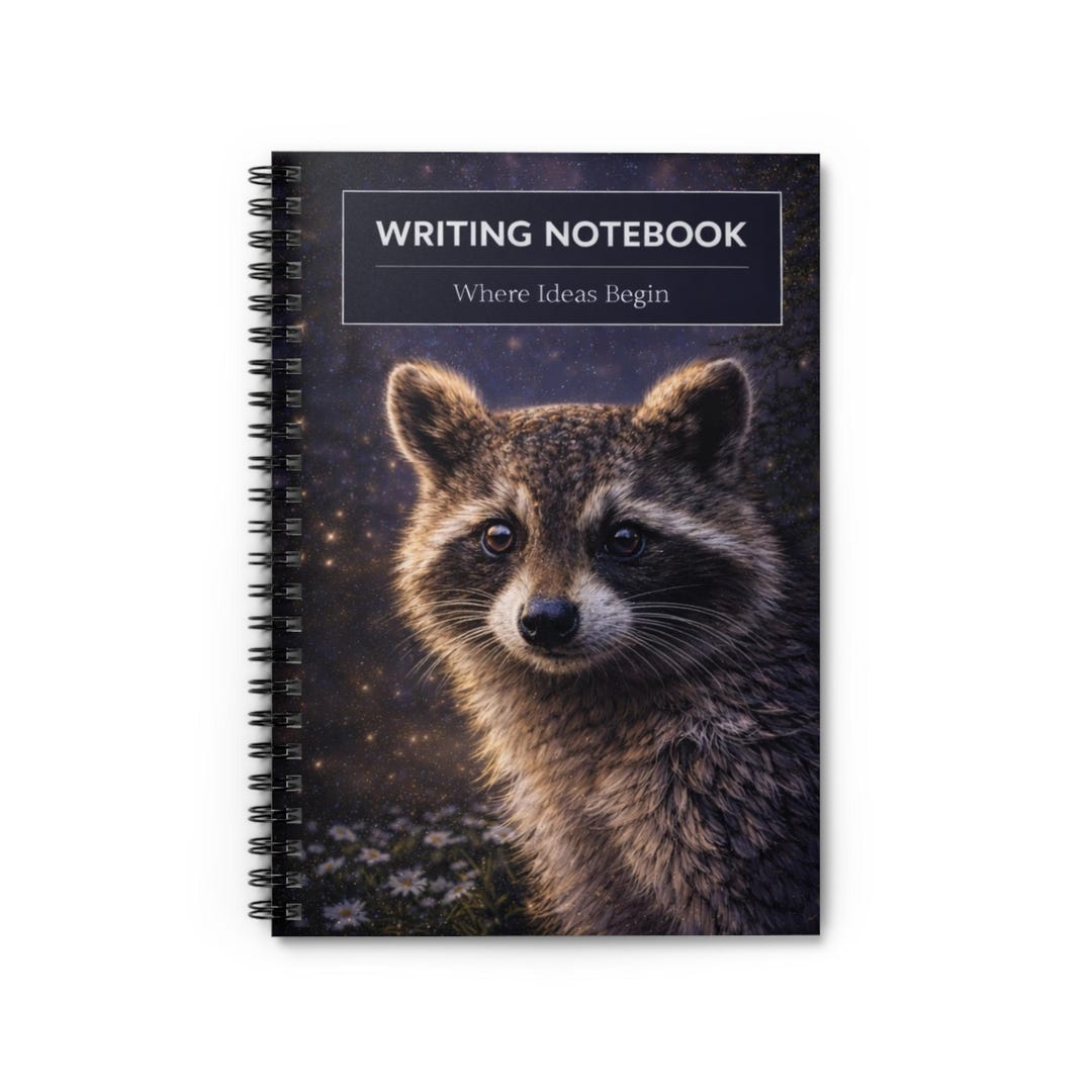Raccoon Illustration Spiral Notebook | Writing Notebook Ruled - Etsy