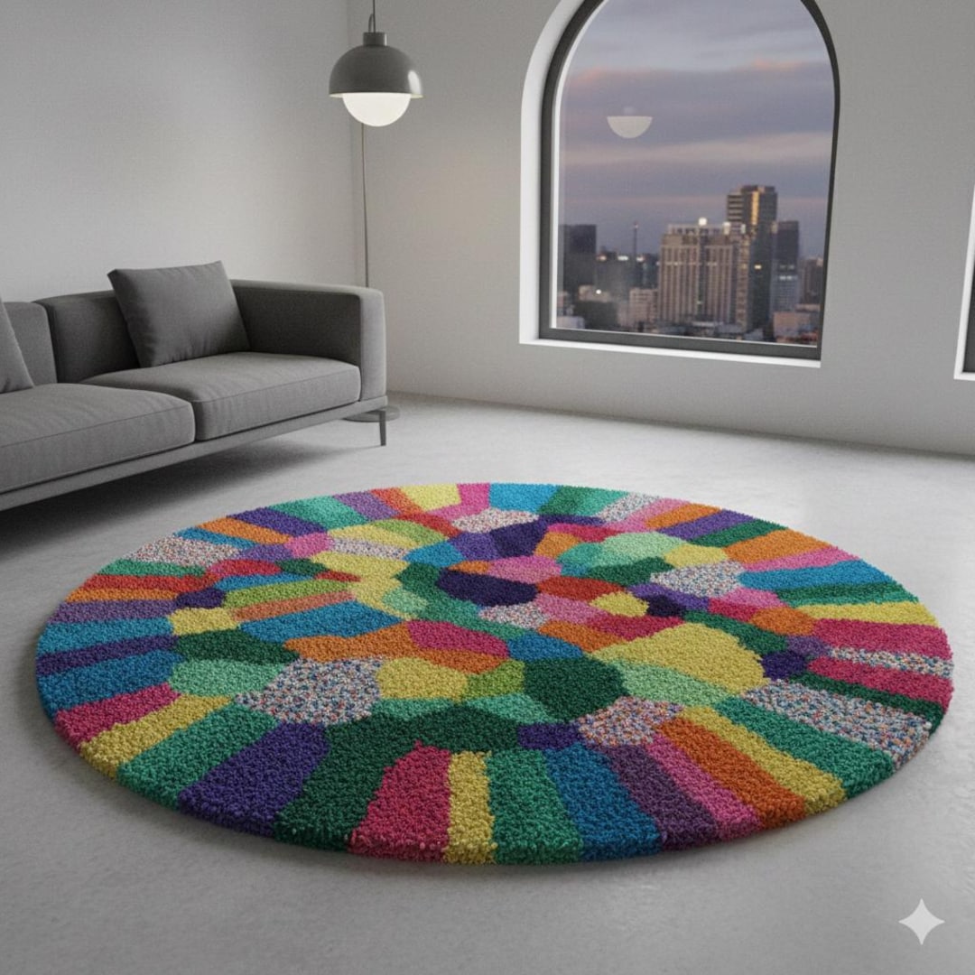 Color Burst Mosaic Round Tufted Rug - Etsy
