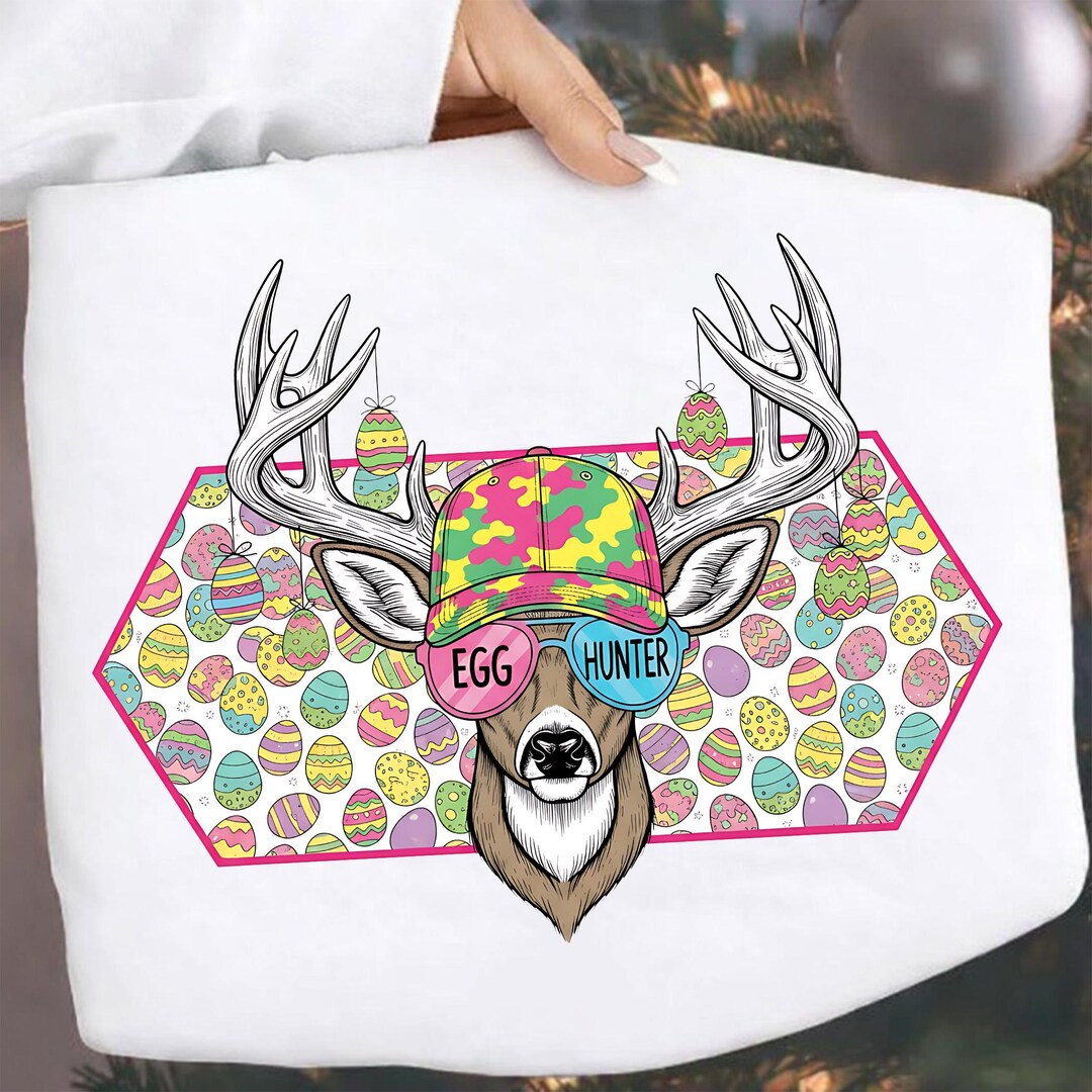 Easter Deer Egg Hunter PNG, Buck With Antlers and Pastel Eggs Clipart ...