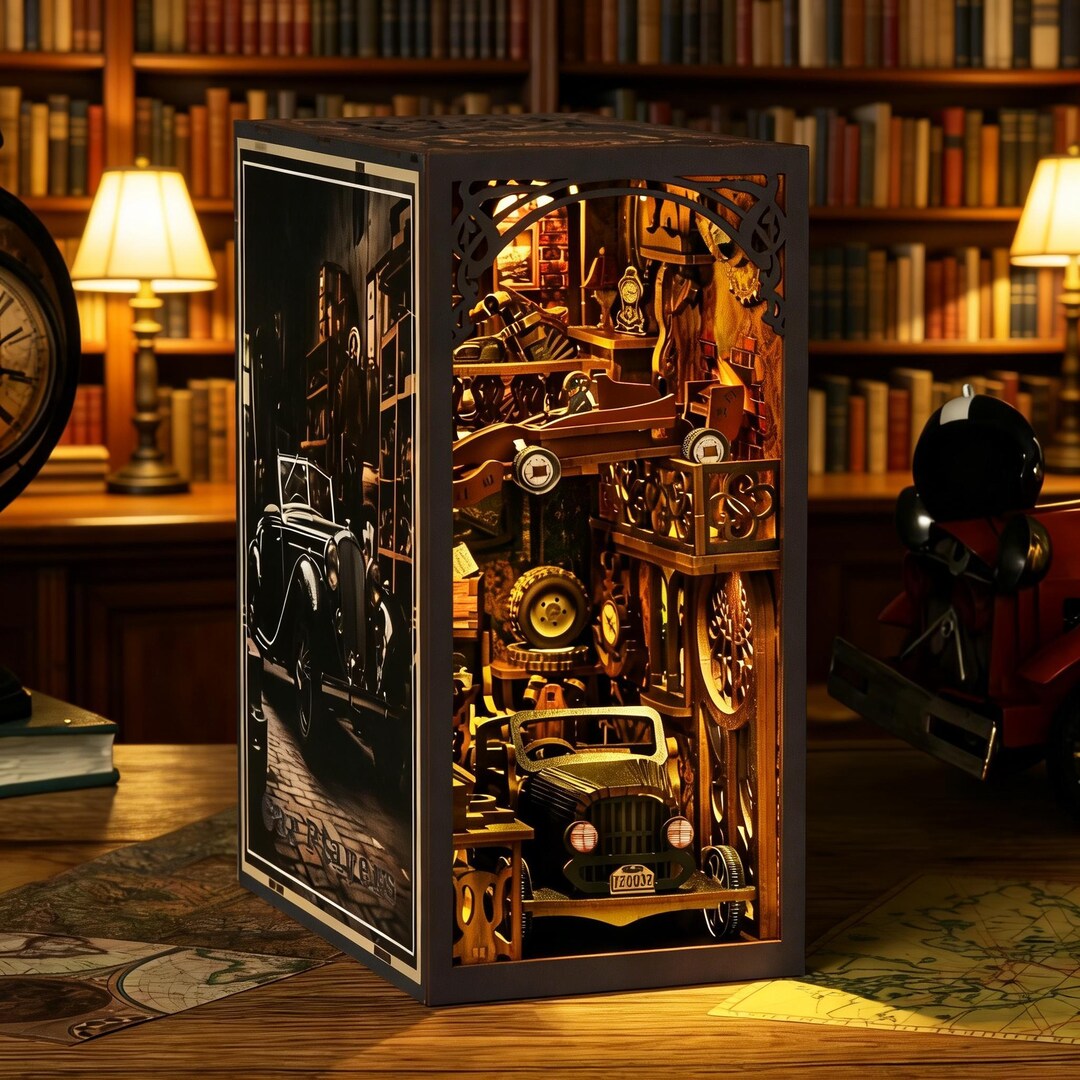 Automobile Museum Vintage Book Nook Shelf–handmade Wooden 3D Diorama ...