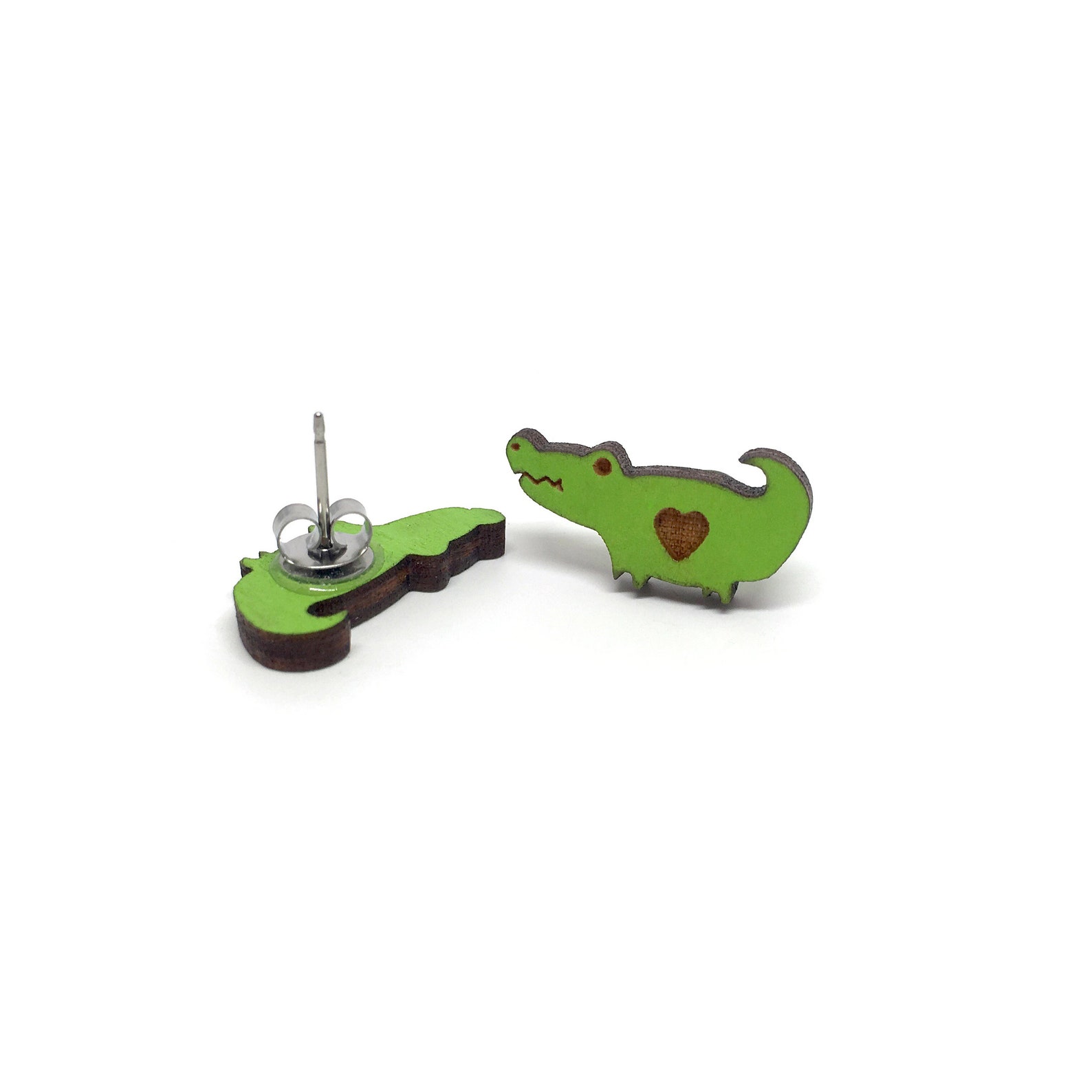 Handmade Gator Stud Earrings | Laser Cut Wood, Surgical Steel - Etsy