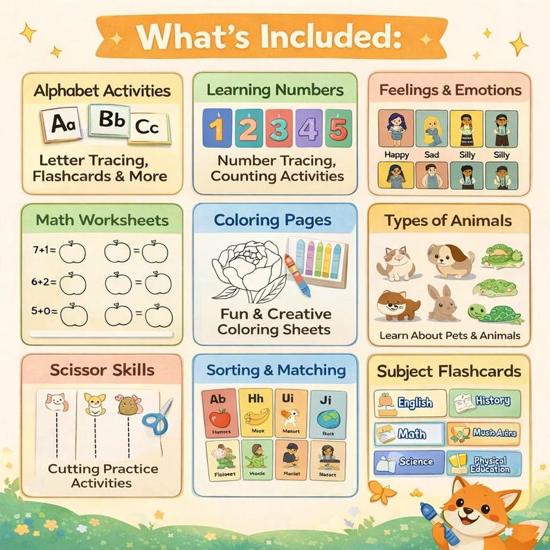 500+ Pages Kids Learning Bundle Printable, Kindergarten Worksheets ...
