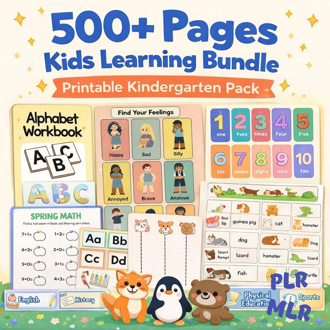 500+ Pages Kids Learning Bundle Printable, Kindergarten Worksheets ...