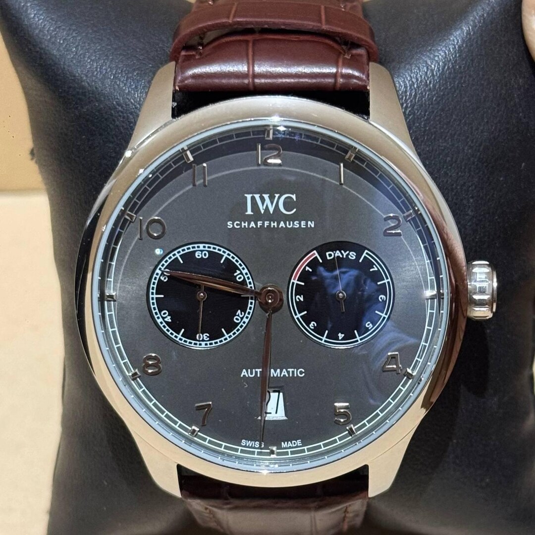 Vintage IWC Automatic Movement Round Grey Dial Chronograph Brown ...