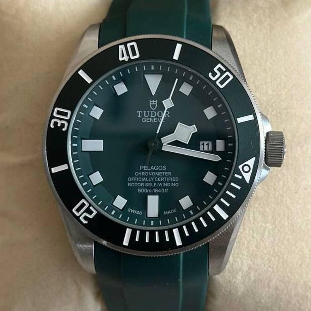 Vintage Tudor Automatic Movement Round Green Dial Green Rubber Strap ...