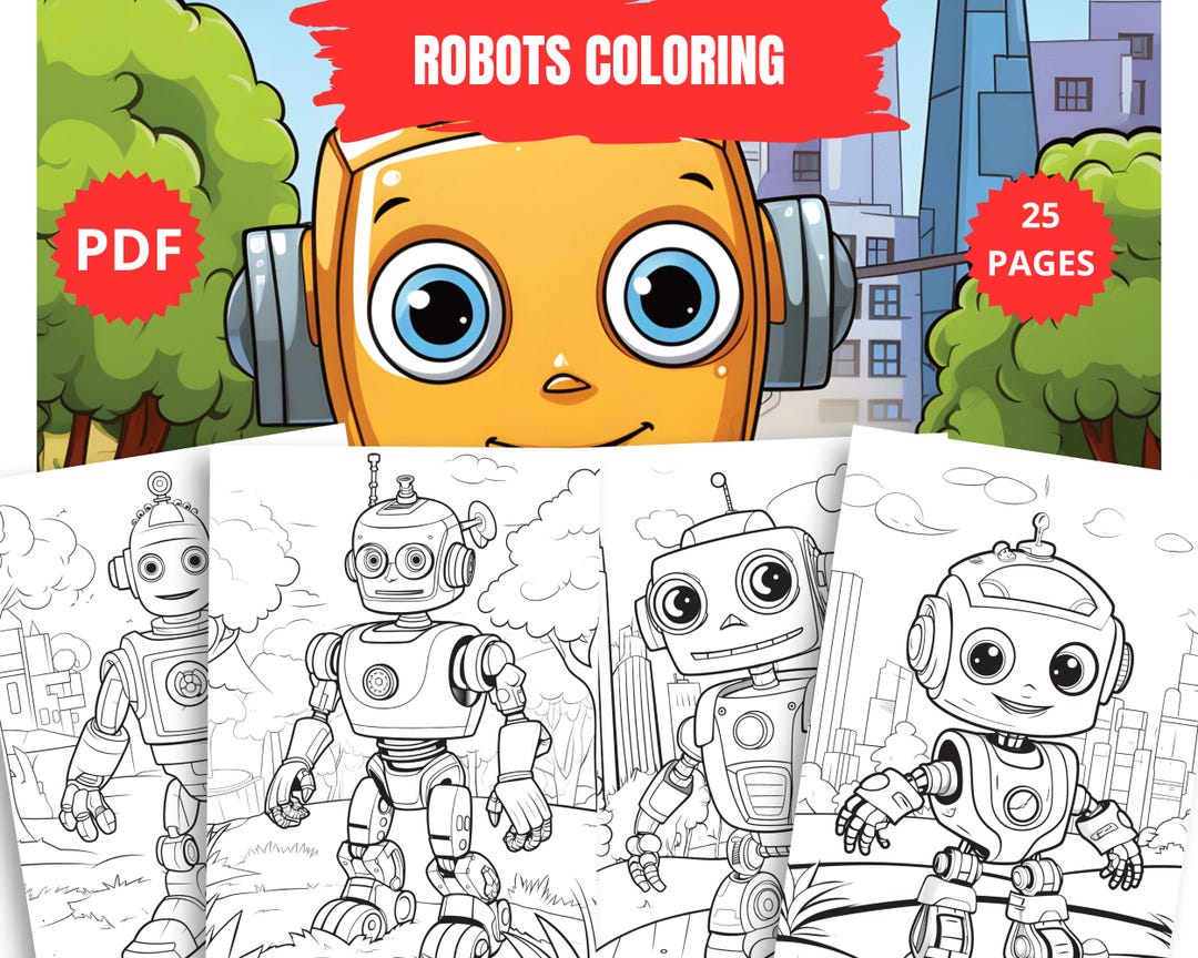 Robot Coloring Book, 25 Fun Robot Pages, Kids Activity (PDF Download ...