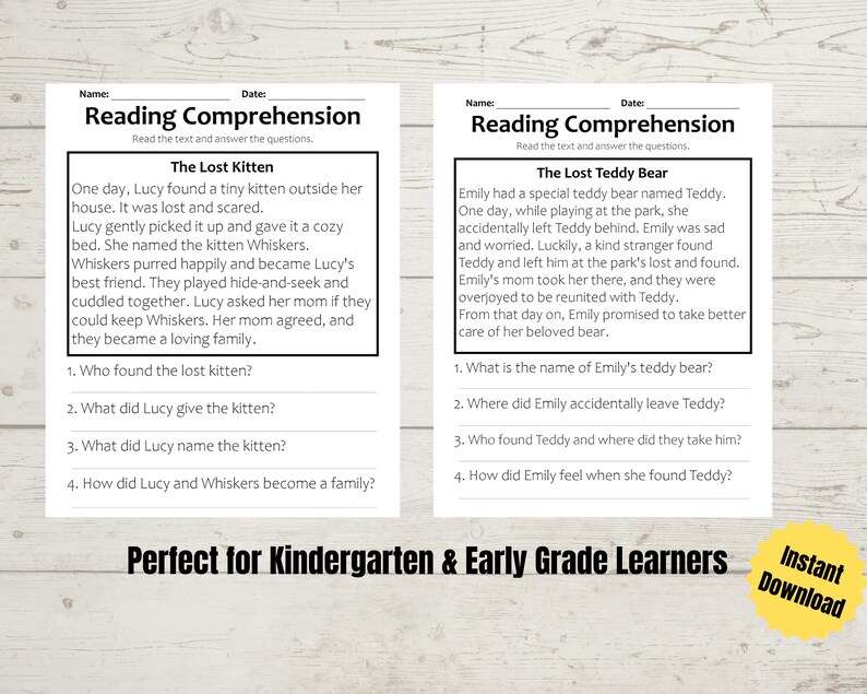 Printable Reading Comprehension Worksheets | Kindergarten & Grade 1 ...