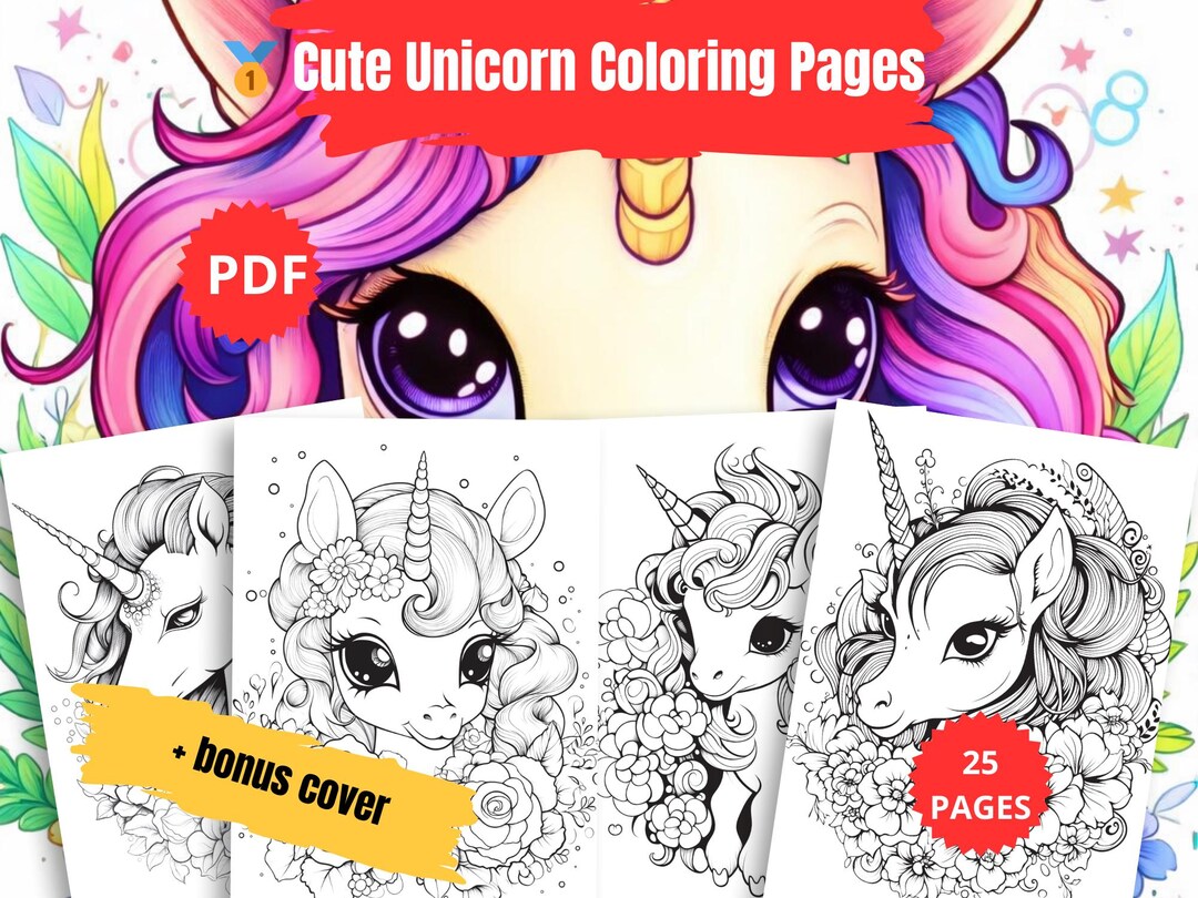 Unicorn Coloring Book – 25 Printable Pages for Kids (PDF Download) - Etsy