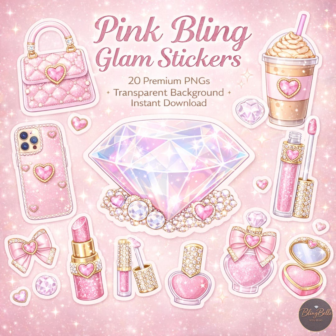 Luxury Pink Bling Stickers | 20 PNG Digital Stickers Fornplanners, iPad ...