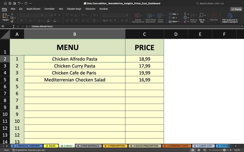 Food Cost Calculator Excel Template Restaurant Menu Costing Spreadsheet ...
