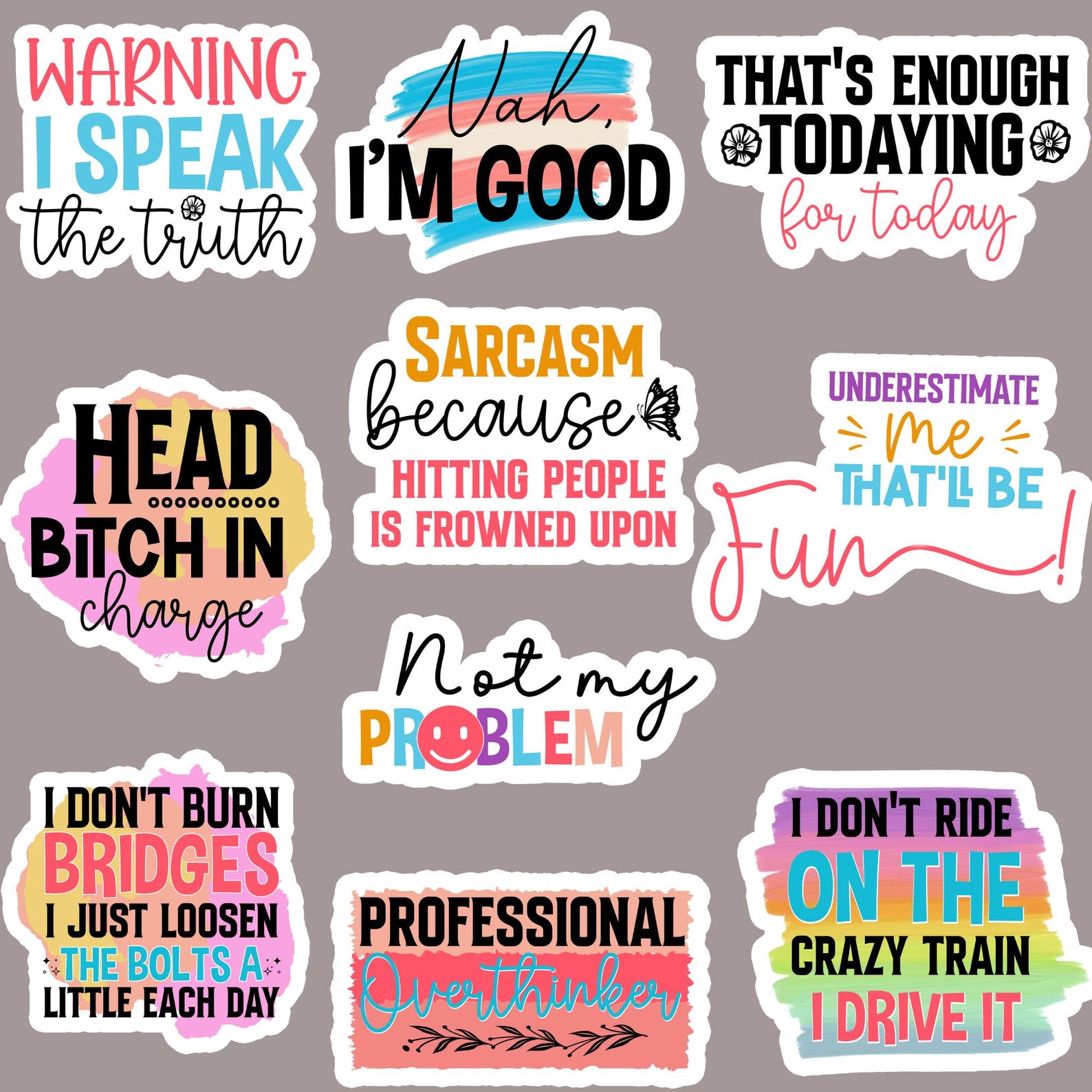 Sarcastic Funny Stickers PNG Bundle, Bold N Sassy Motivation Quotes ...