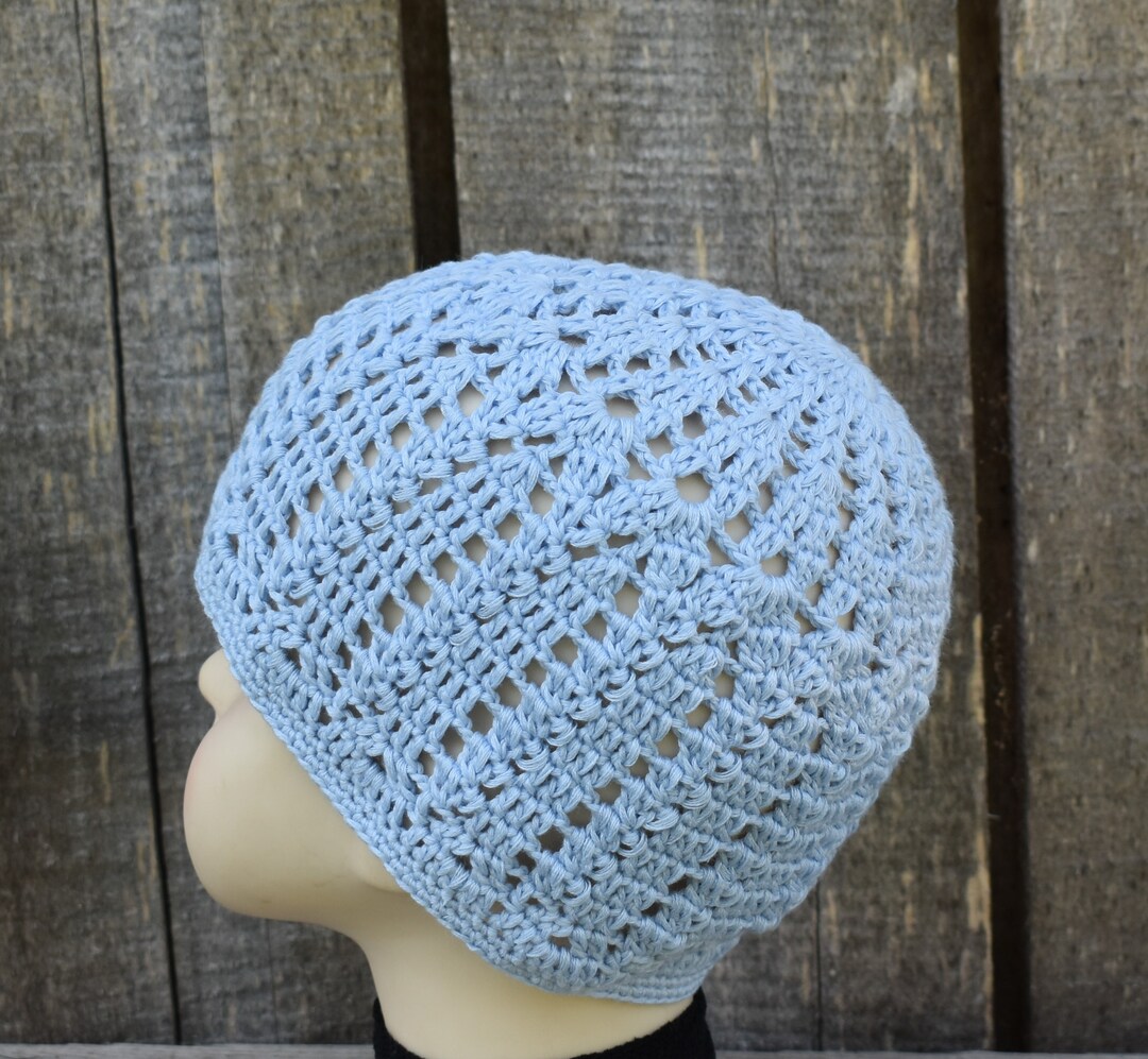 Crocheted Cotton Lace Sun Hat: Light Blue Knit Summer Cap - Etsy