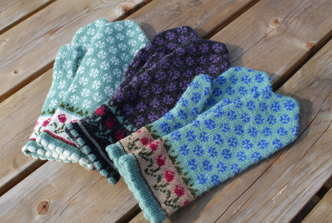 Knitted warm wool mittens, knitted Latvian mittens, knitting unlined ...