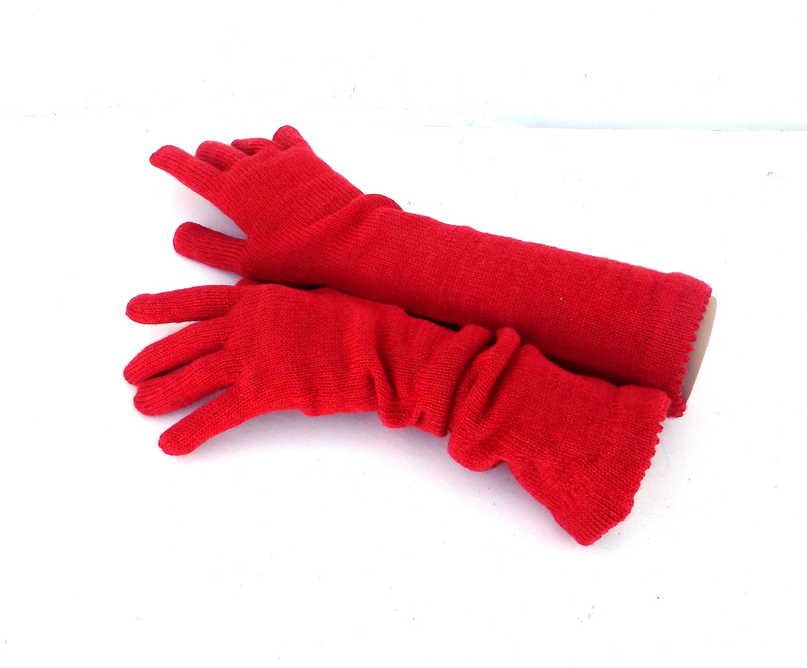 Gants longs avec doigts gants rouges en laine à tricoter | Etsy