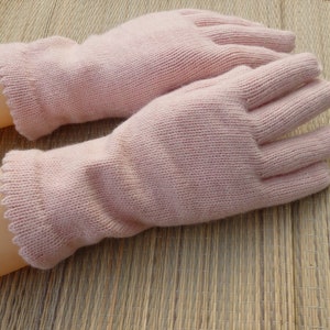 Knitted Merino Wool Warm Light Pink Winter Gloves for Women, Arm ...