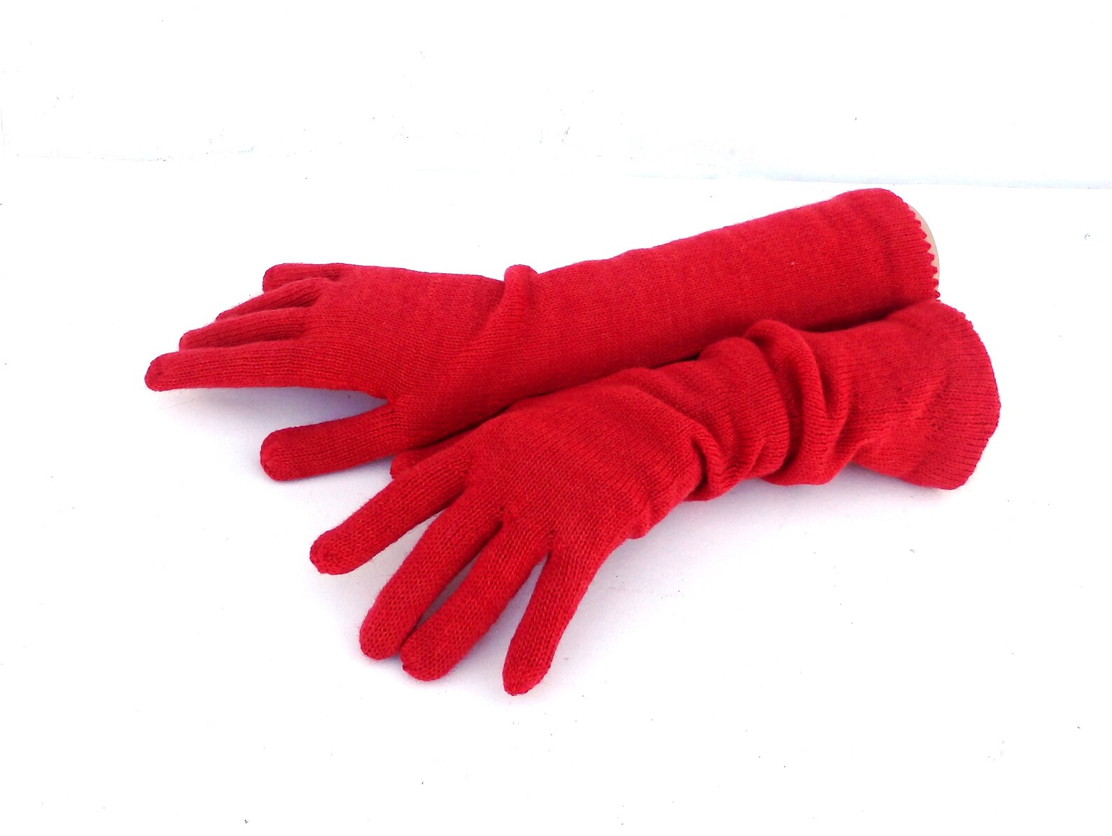 Gants longs avec doigts gants rouges en laine à tricoter | Etsy