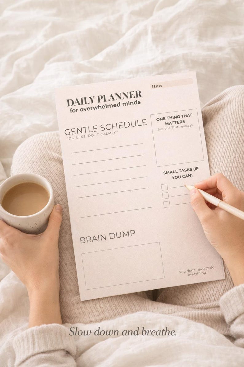Gentle Daily Planner Printable | Minimal Calm Planner for Anxiety ...