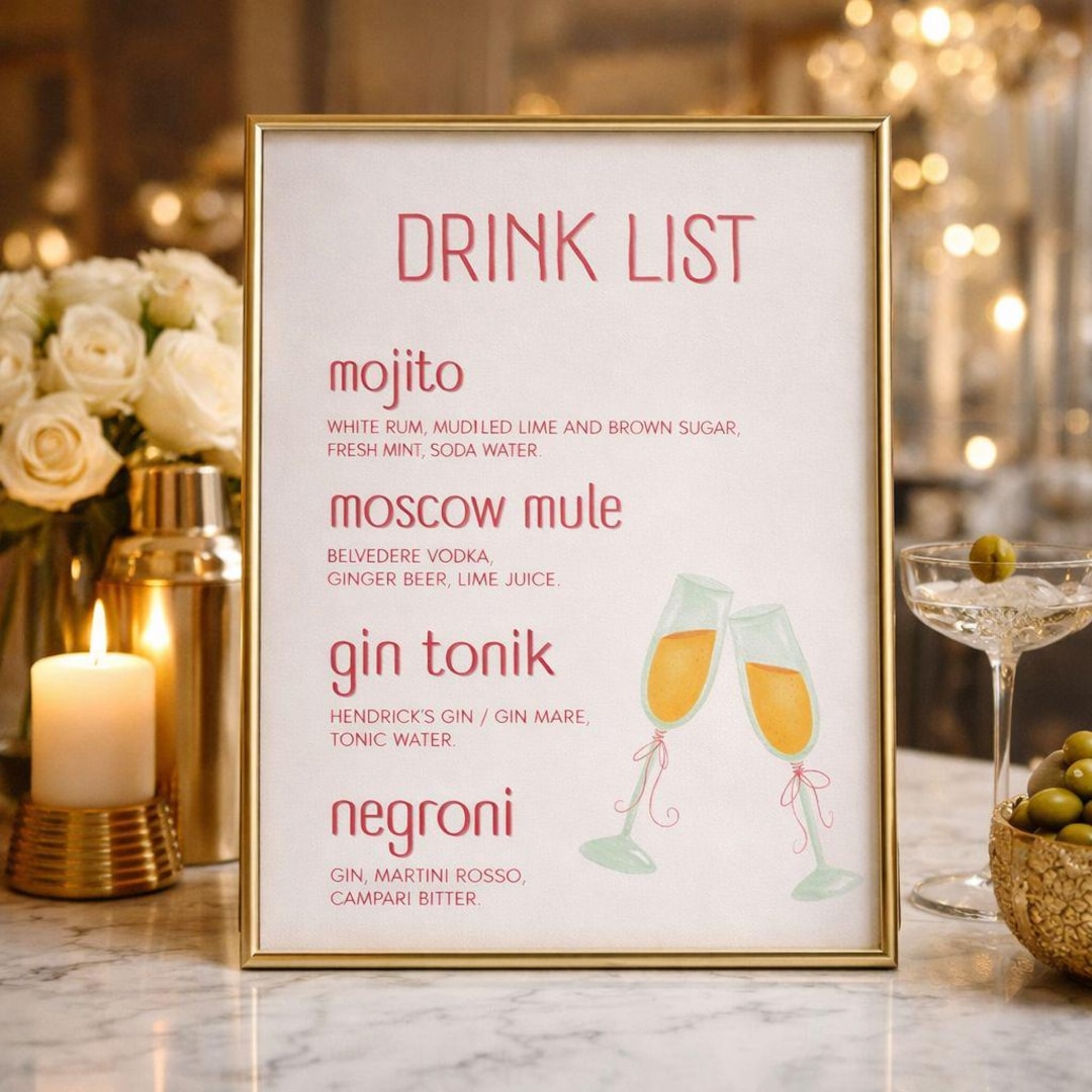Drink List Capodanno – Bar Menü für die Silvesterparty – Elegante ...