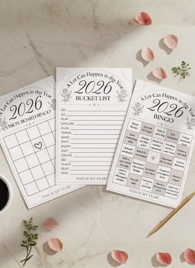 2026 New Year Bingo Card Printable | Vision Board Bingo Card ...