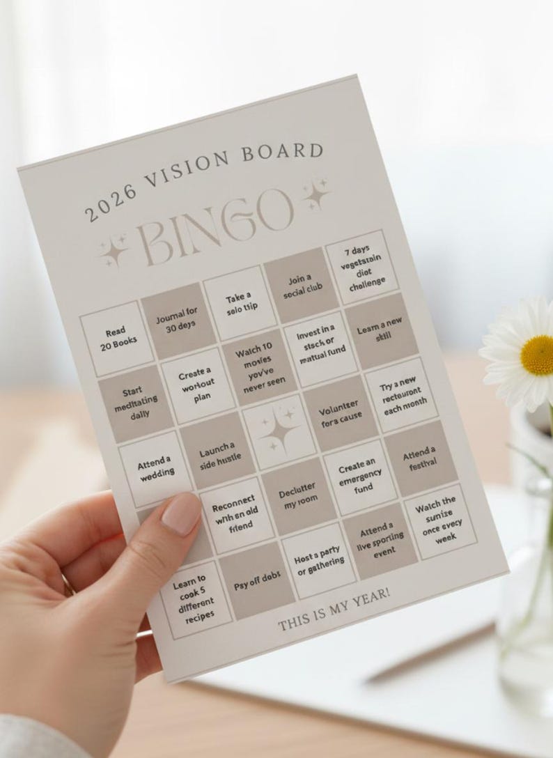 2026 Vision Board Bingo Card Printable, New Year Bingo Party Game, 2026 ...