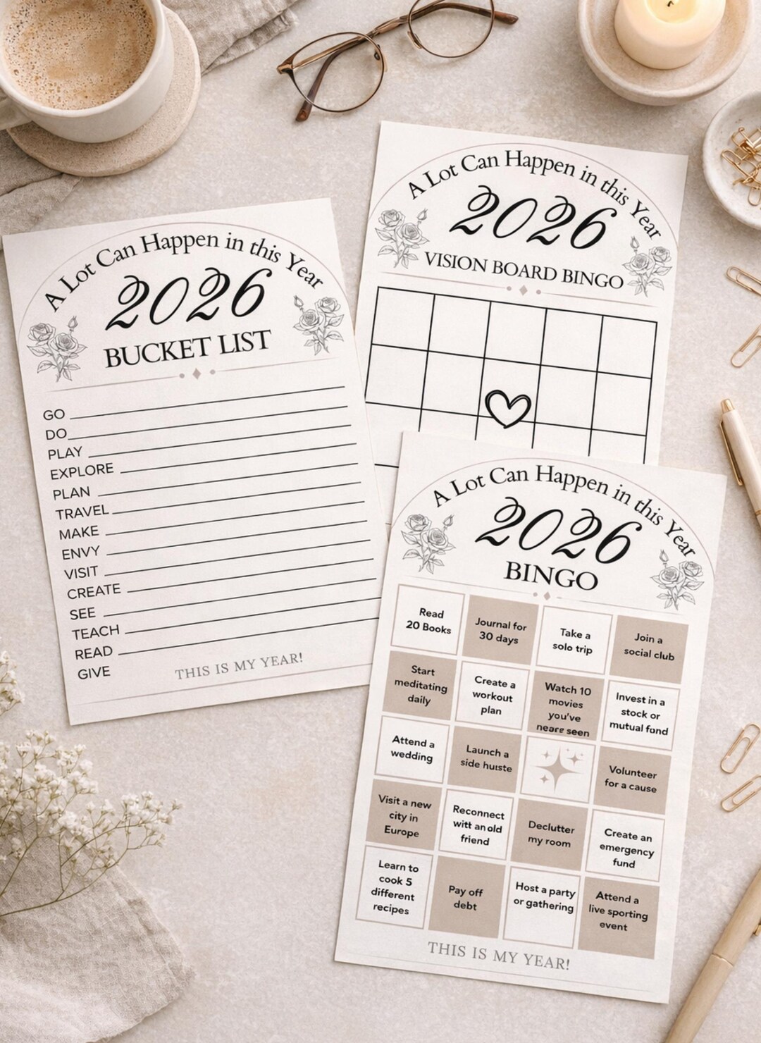 2026 New Year Bingo Card Printable | Vision Board Bingo Card ...