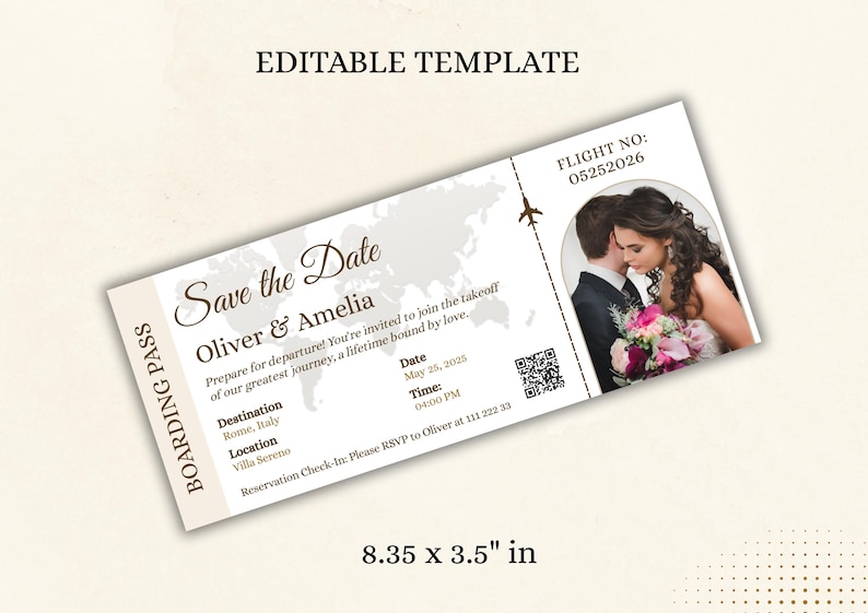 Boarding Pass Save the Date Template | Destination Wedding Invitation ...
