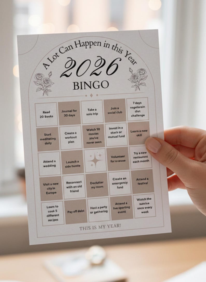 2026 New Year Bingo Card Printable | Vision Board Bingo Card ...