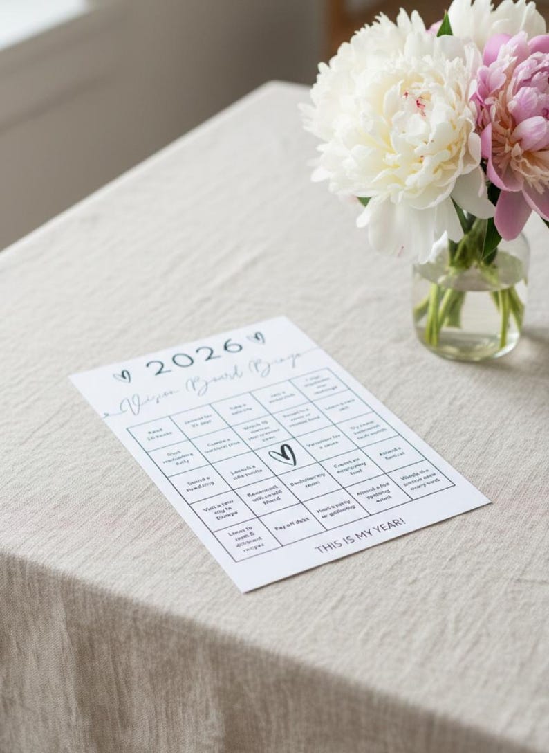 2026 Bingo Card Printable | New Year Vision Board Bingo | New Year ...