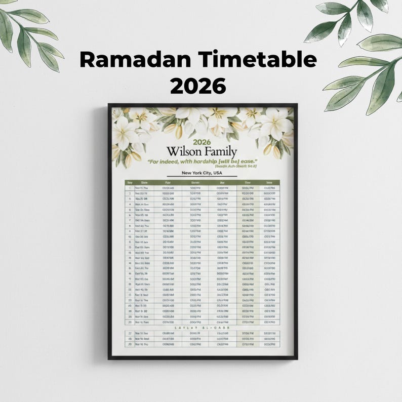 Custom Ramadan Timetable 2026, Imsakieh Printable, Ramadan Calendar ...