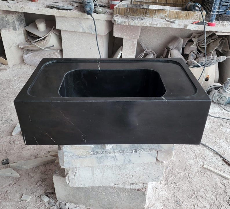 Nero Marquina Marble Sink, Handmade Black Stone (wall Mount or Vessel ...