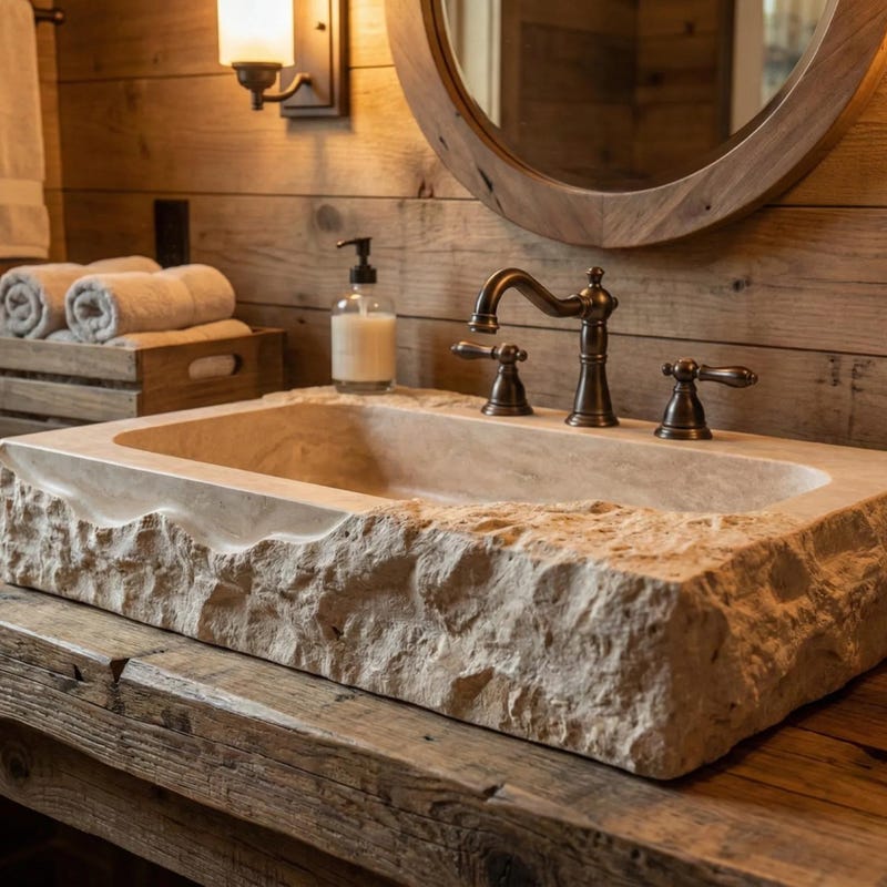 Textured Travertine Basin - Etsy