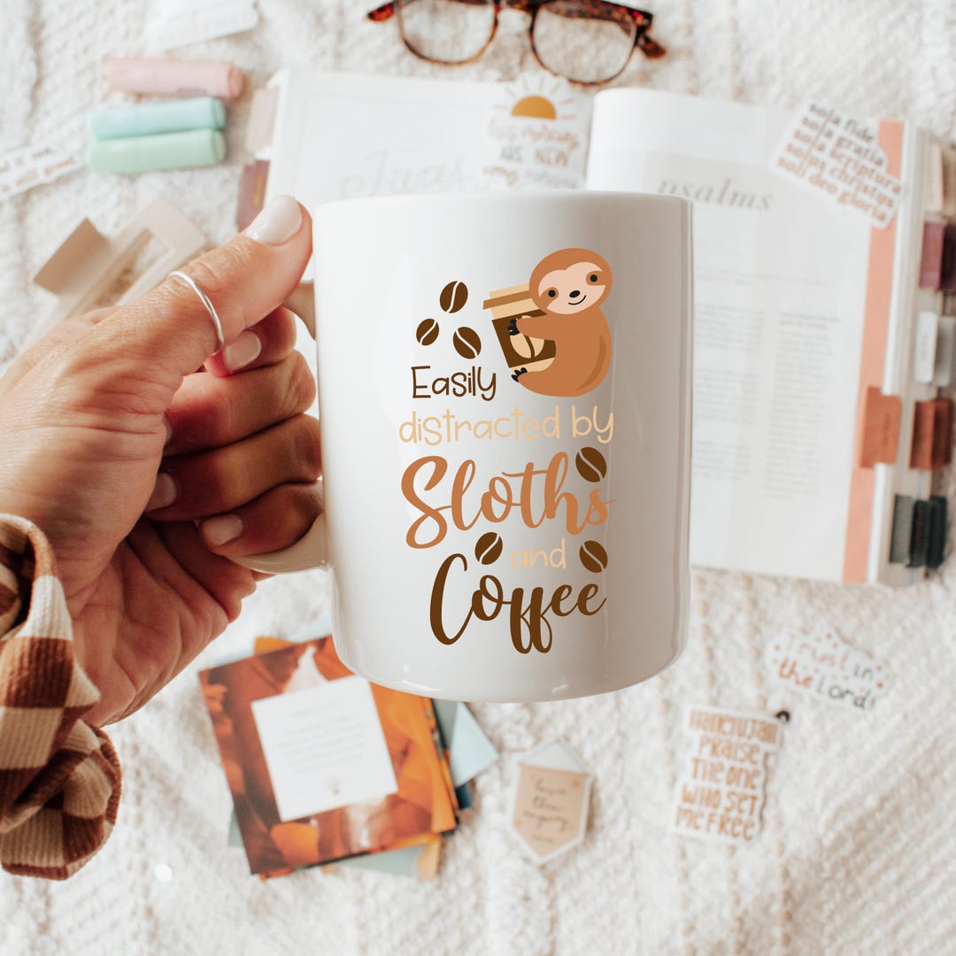 Easily Distracted by Sloths and Coffee Mug, Sloths Lover Gift, Coffee ...