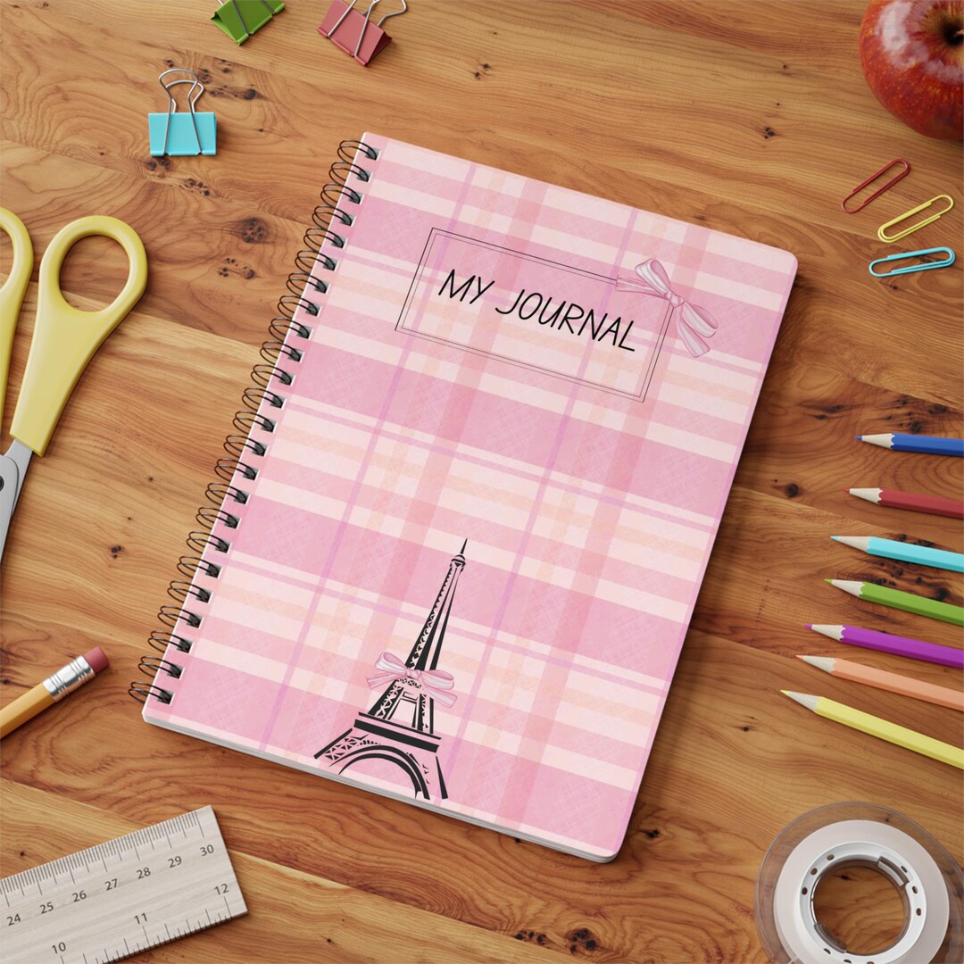 Pink Plaid Eiffel Tower My Journal Notebook | Wirobound A5 - Etsy