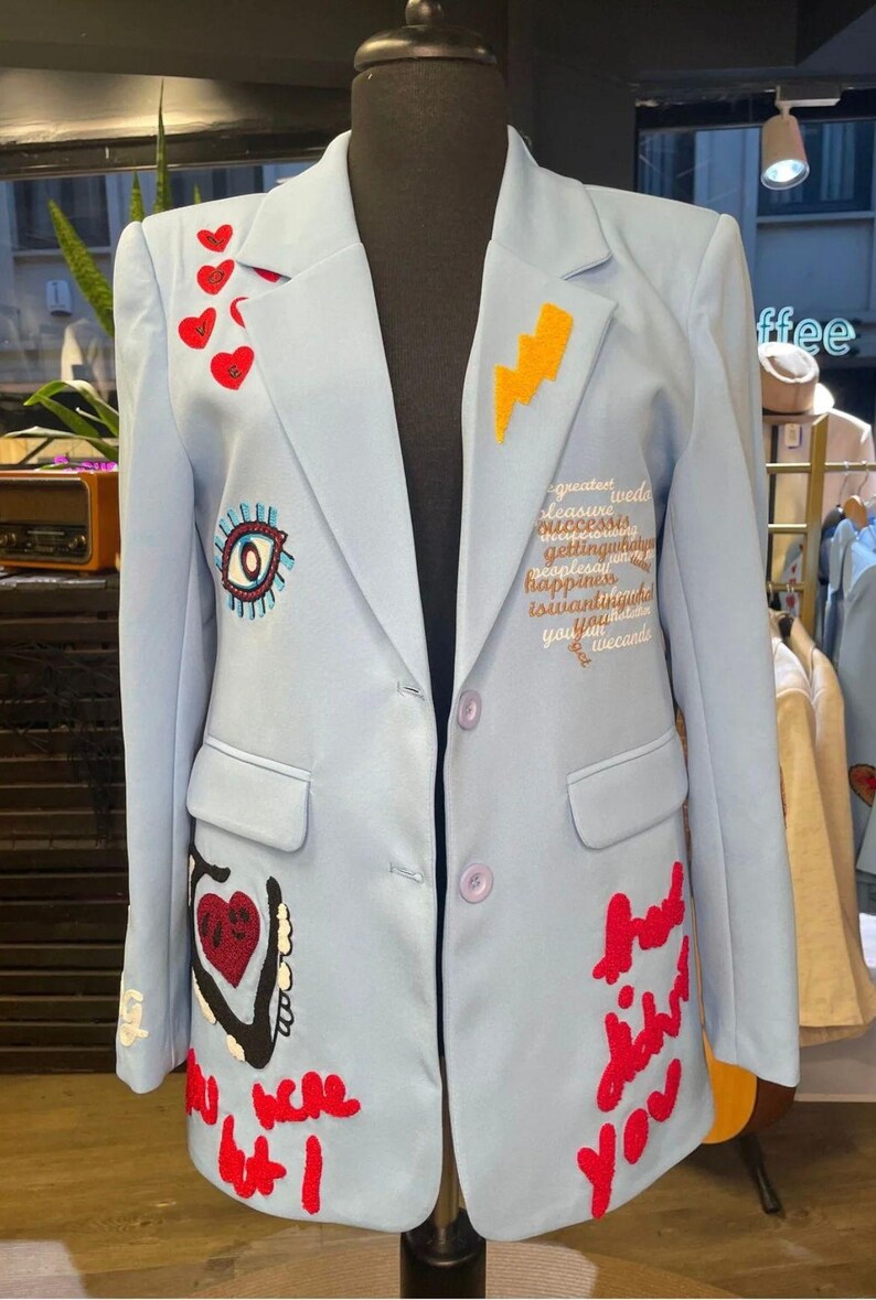 Hand Embroidered Statement Blazer Jacket – Artistic Patchwork Blazer ...