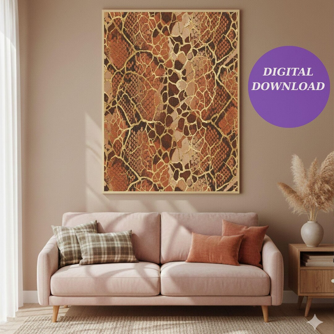 Luxury Snake Skin Pattern Wall Art, Gold Detail Animal Print Poster ...