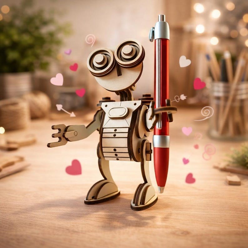 Cute Robot Pen Holder Laser Cut File | Wooden Desk Organizer SVG DXF ...