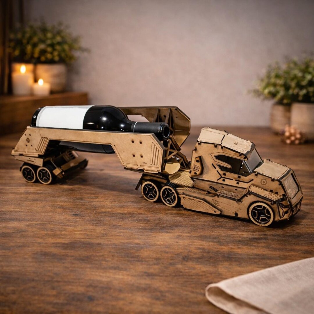 Large Semi-truck Wine Holder Laser Cut File | 3D Trailer Truck Model ...